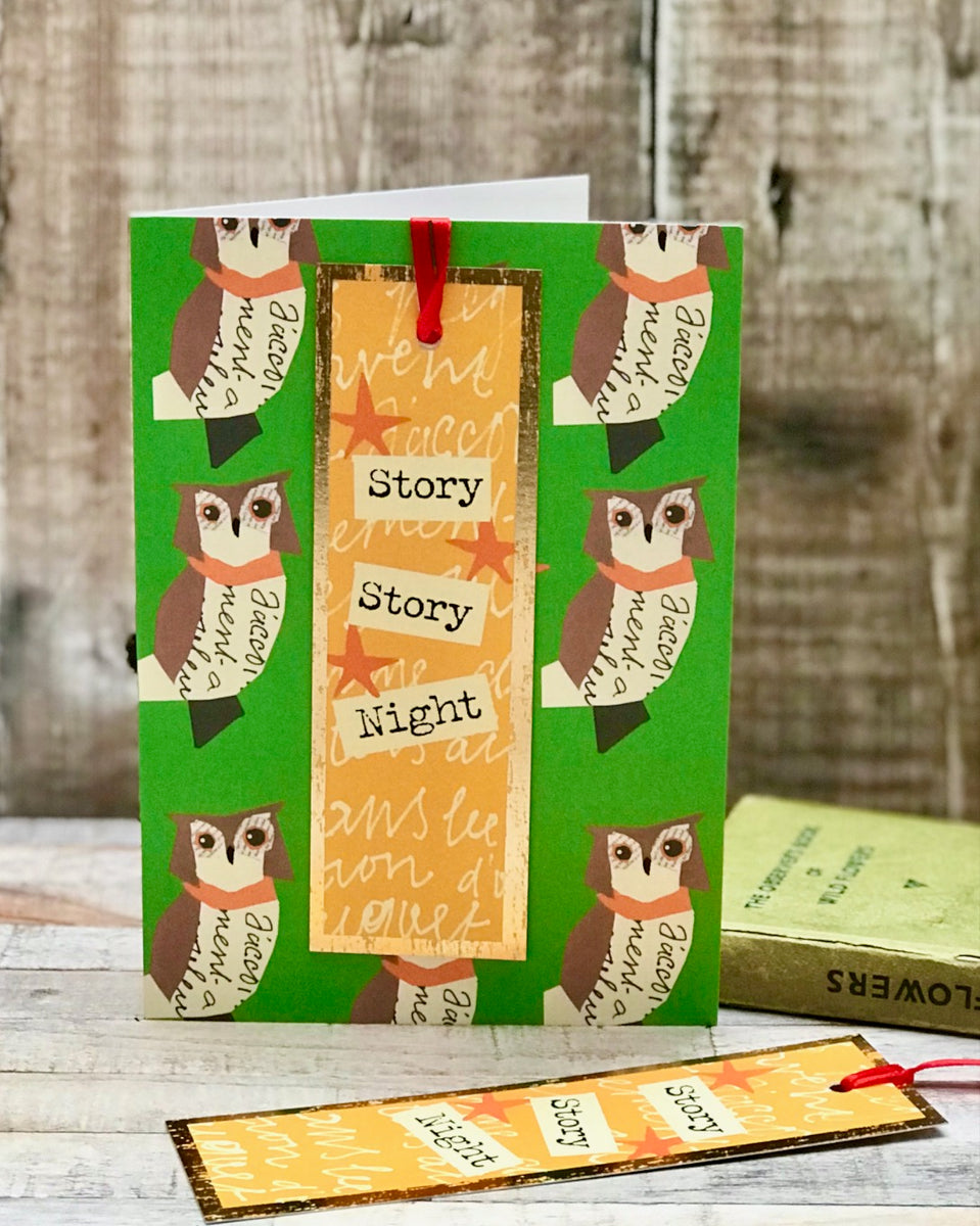 'Story Story Night' Greetings Card with foiled bookmark – Poet & Painter